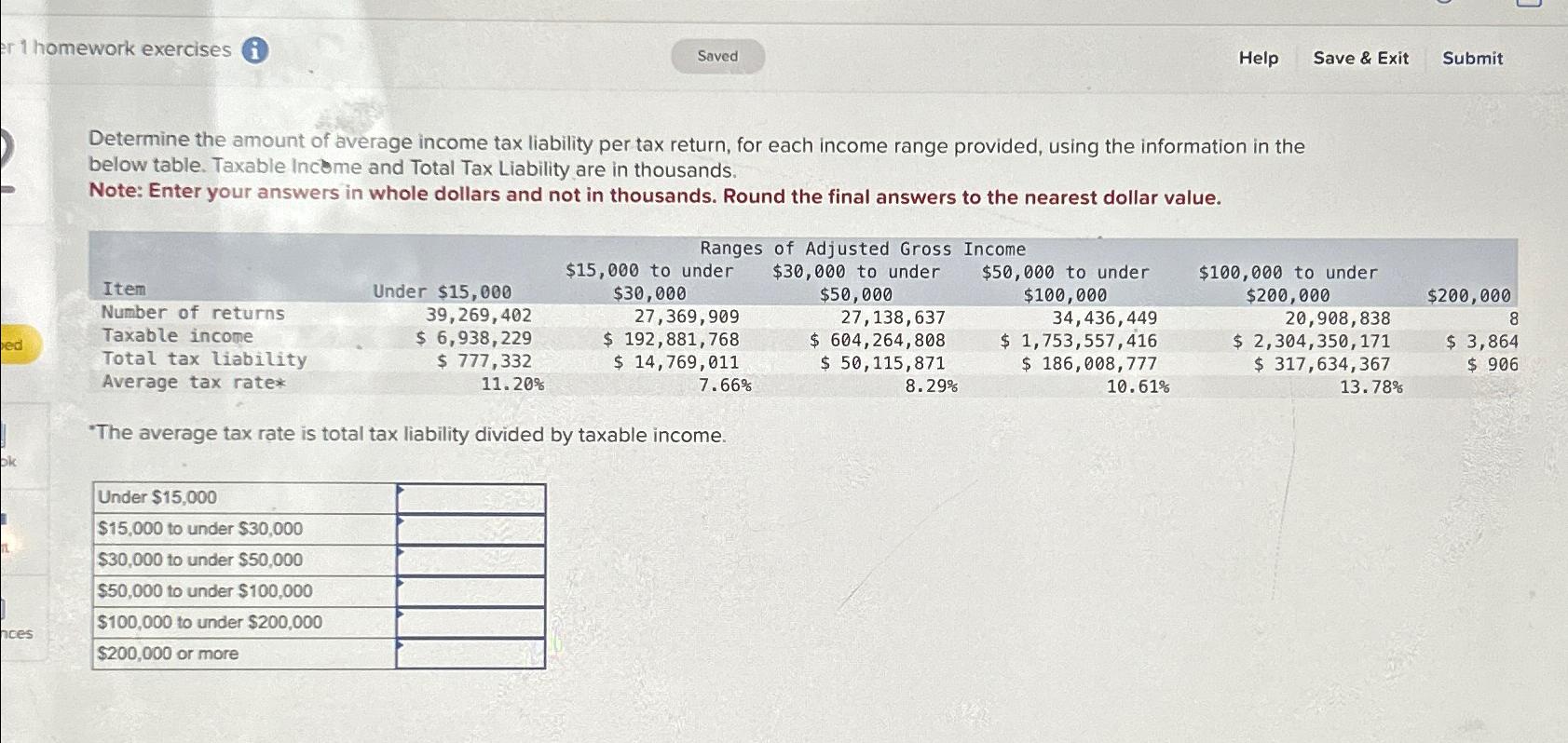 Solved Determine the amount of average income tax liability | Chegg.com