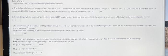Solved Comprehensive Compute the ansowers to euchot the | Chegg.com