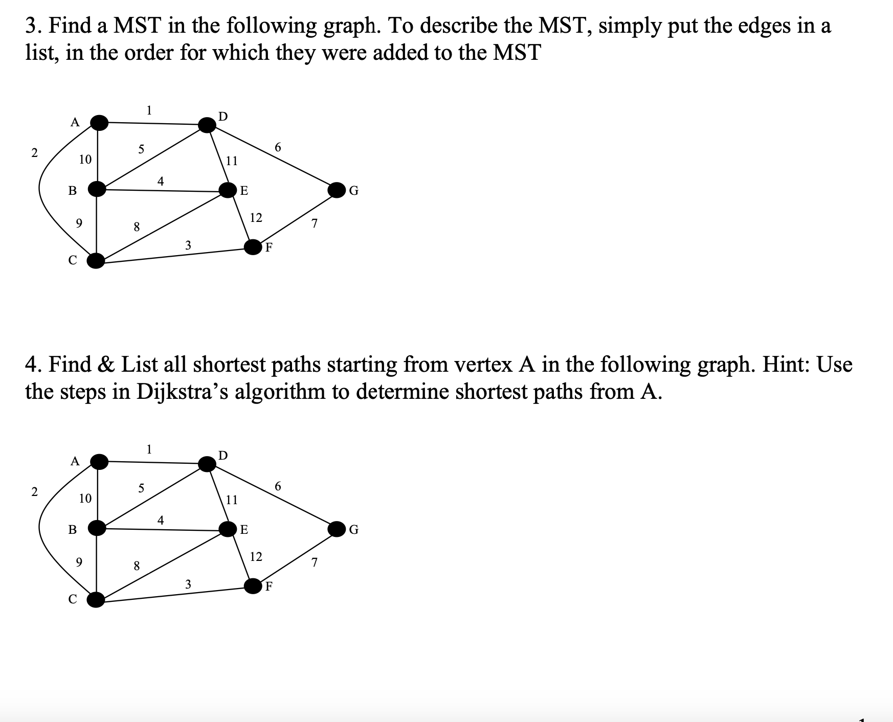 Solved Find A Mst In The Following Graph To Describe The 