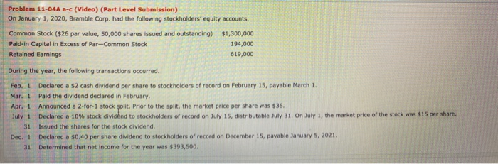 Solved Problem 11-04A a-c (Video) (Part Level Submission) On | Chegg.com