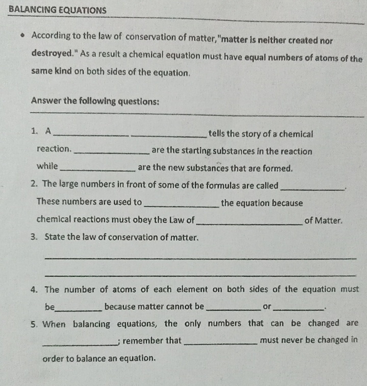 Solved BALANCING EQUATIONSAccording to the law of | Chegg.com