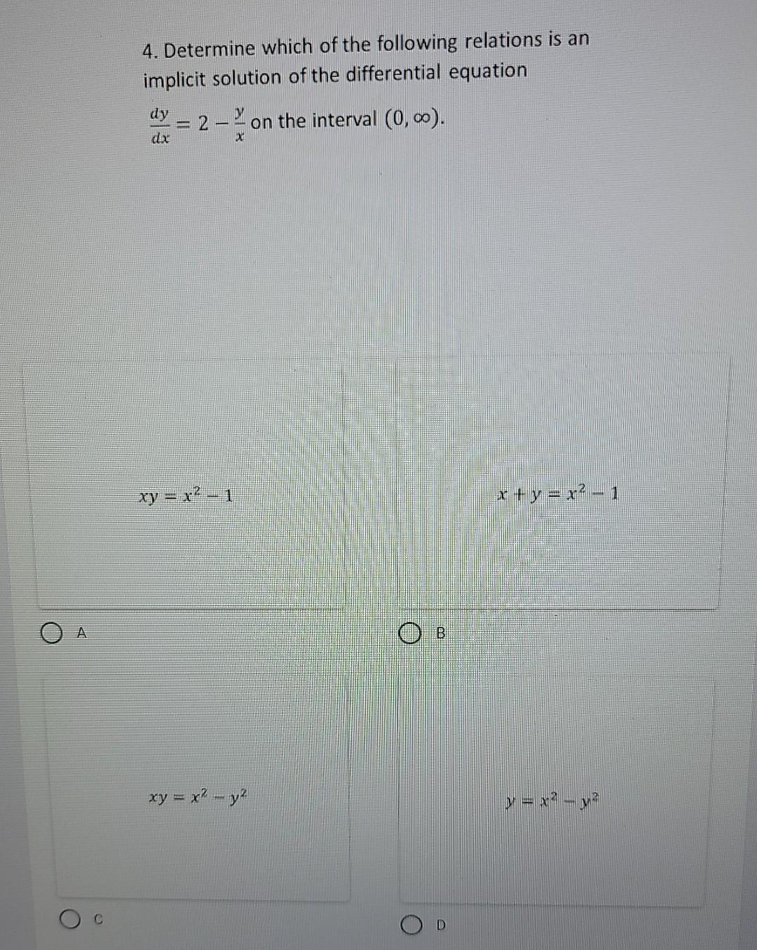 Solved 4. Determine which of the following relations is an | Chegg.com