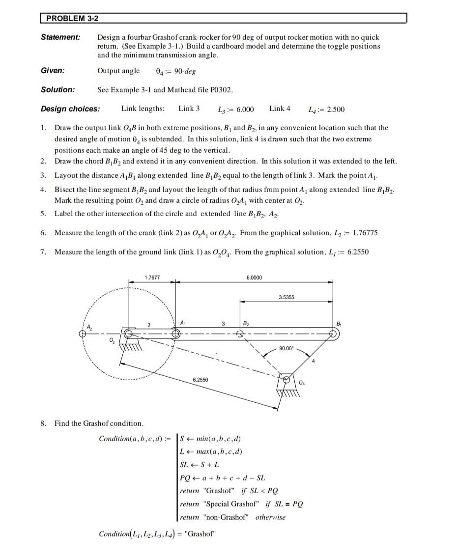 Solved PROBLEM 3-2 Statement: Design a fourbar Grashof | Chegg.com