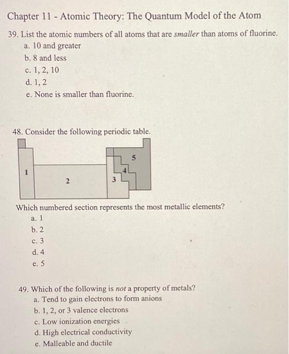 Solved Chapter 11 - Atomic Theory: The Quantum Model of the | Chegg.com