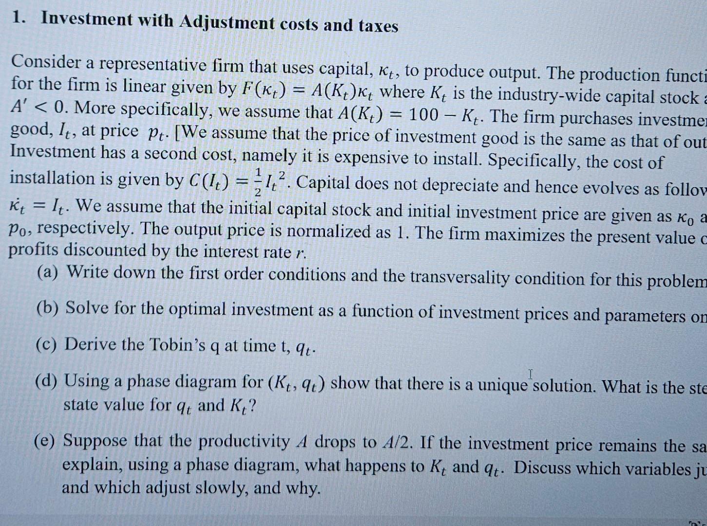 Solved Consider a representative firm that uses capital, κt, | Chegg.com