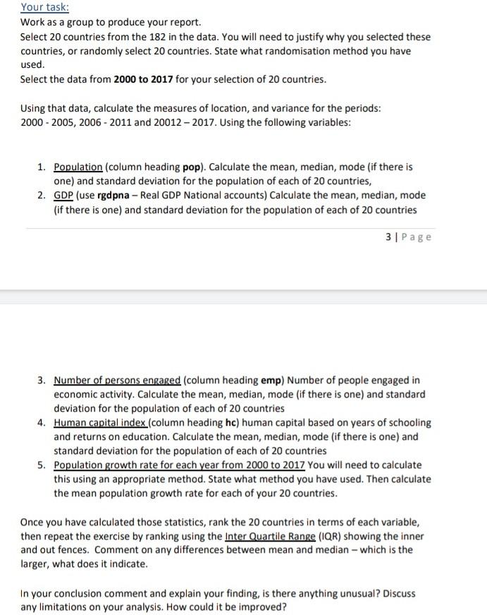 Your task: Work as a group to produce your report. | Chegg.com