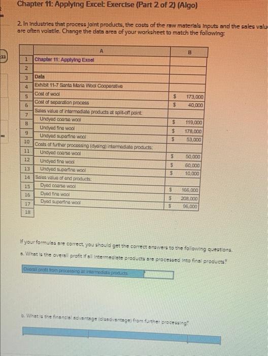 Solved Chapter 11: Applying Excel: Exercise (Part 2 of 2) | Chegg.com