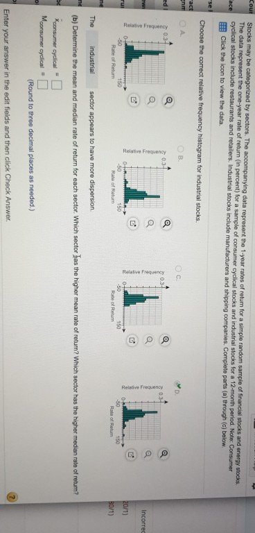 Solved Cour Stocks may be categorized by sectors. The | Chegg.com