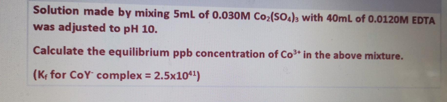 Solved Solution made by mixing 5mL of 0.030M Co2(SO4)3 with | Chegg.com