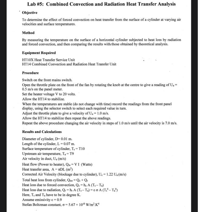 Solved Lab #5: Combined Convection and Radiation Heat | Chegg.com