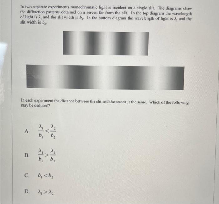 Solved In Two Separate Experiments Monochromatic Light Is