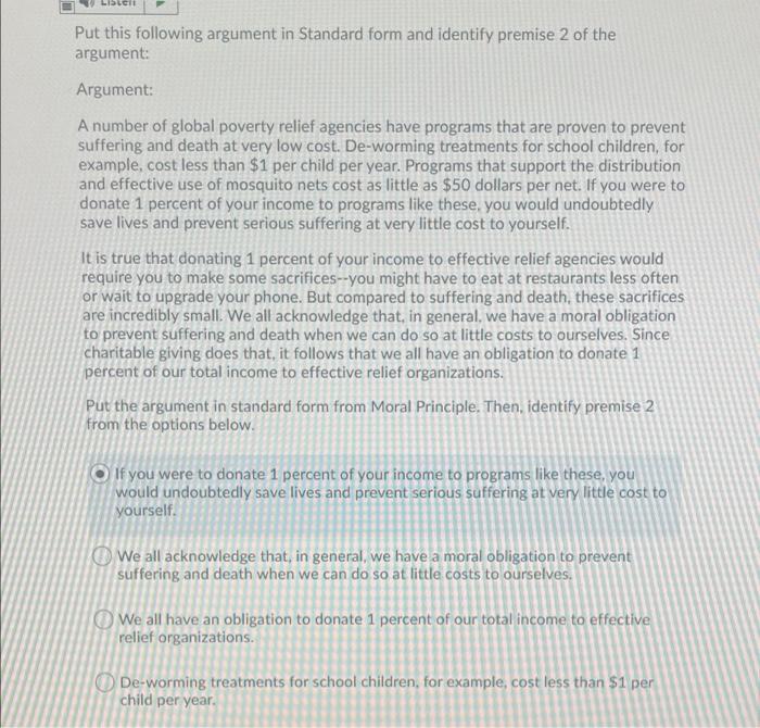 Solved Lleit Put this following argument in Standard form | Chegg.com