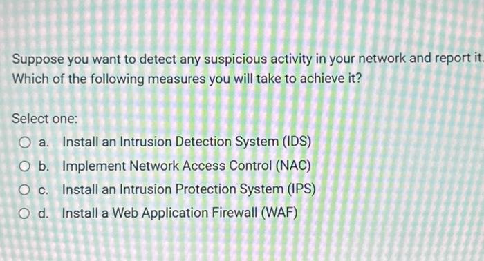 Solved Suppose you want to detect any suspicious activity in | Chegg.com