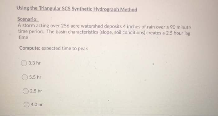 Solved Using the Triangular SCS Synthetic Hydrograph Method | Chegg.com