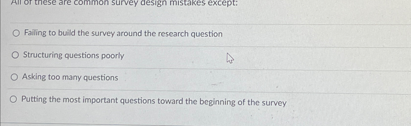 Solved Failing to build the survey around the research | Chegg.com