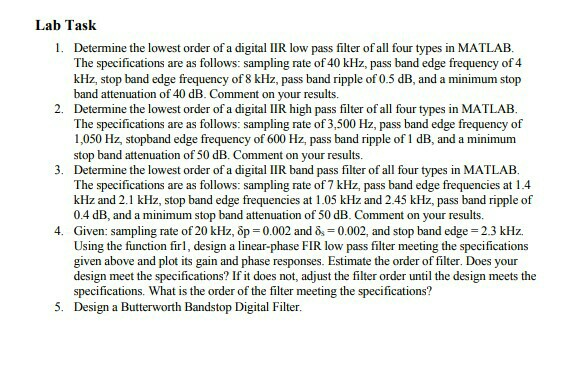 Solved Lab Task 1. Determine the lowest order of a digital | Chegg.com