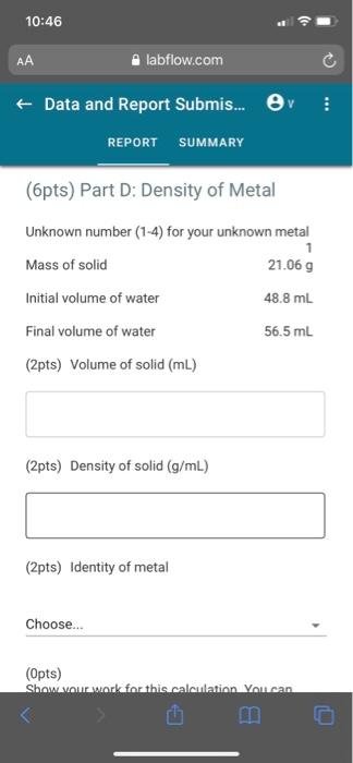 Solved 10:46 AA labflow.com + Data and Report Submis... | Chegg.com