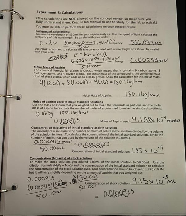 Solved Experiment 3: Calculations The calculations are NOT | Chegg.com