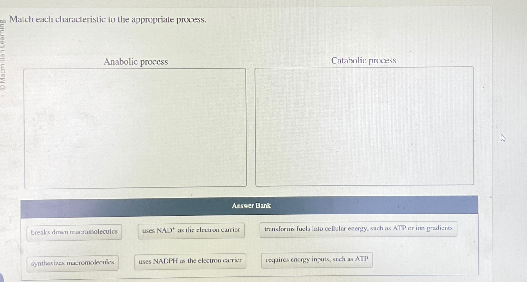 Solved Match each characteristic to the appropriate | Chegg.com