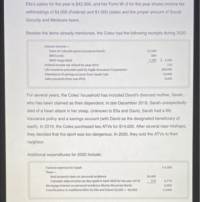 Solved David R. and Ella M. Cole (ages 39 and 38, | Chegg.com