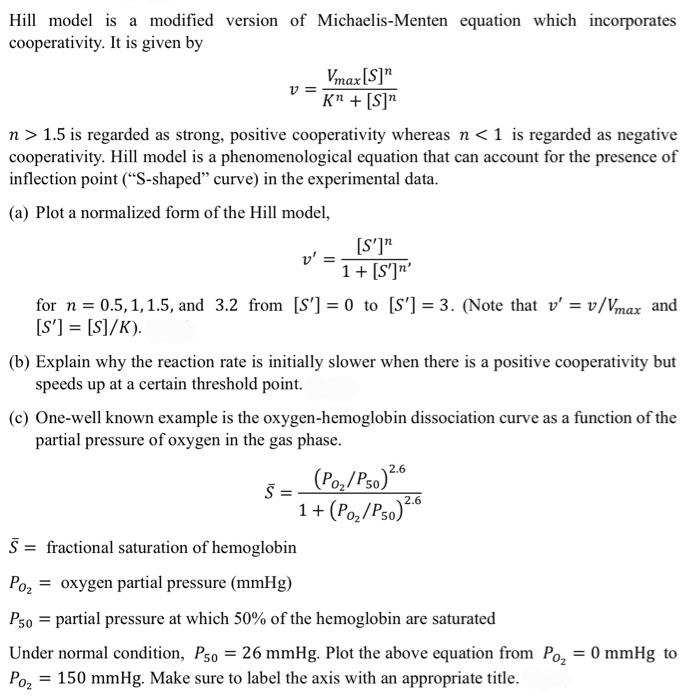 Hill model is a modified version of Michaelis-Menten | Chegg.com
