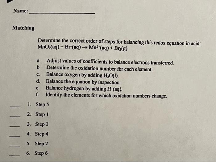 Solved Determine the correct order of steps for balancing | Chegg.com