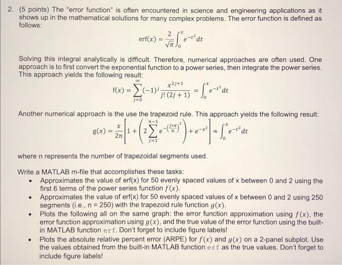 Solved (5 points) The "error function" is often encountered | Chegg.com