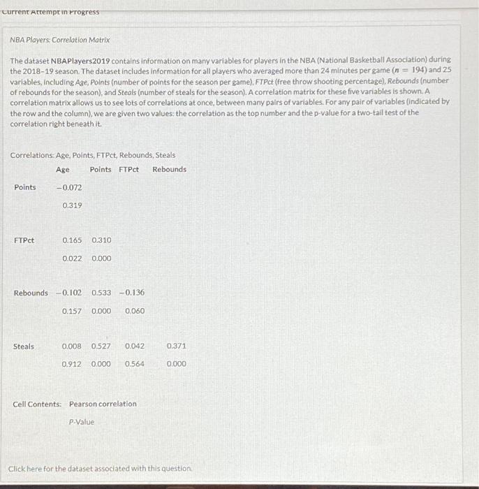 Solved Current Attempt in Progress NBA Players: Correlation | Chegg.com