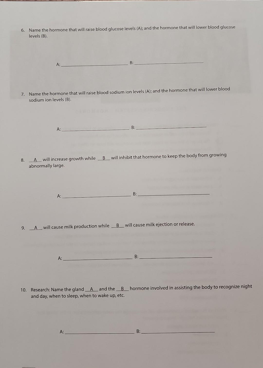 Solved VV WORKSHEET THE ENDOCRINE SYSTEM - HORMONES 1. a. | Chegg.com