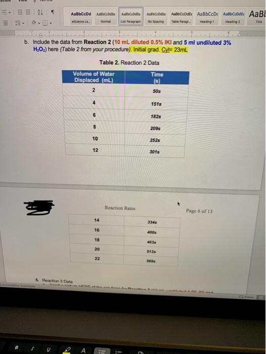 b. Include the data from Reaction 1(10 mL undiluted | Chegg.com