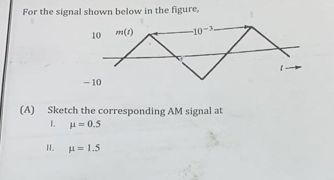 Solved For the signal shown below in the figure, 10 m(1) | Chegg.com