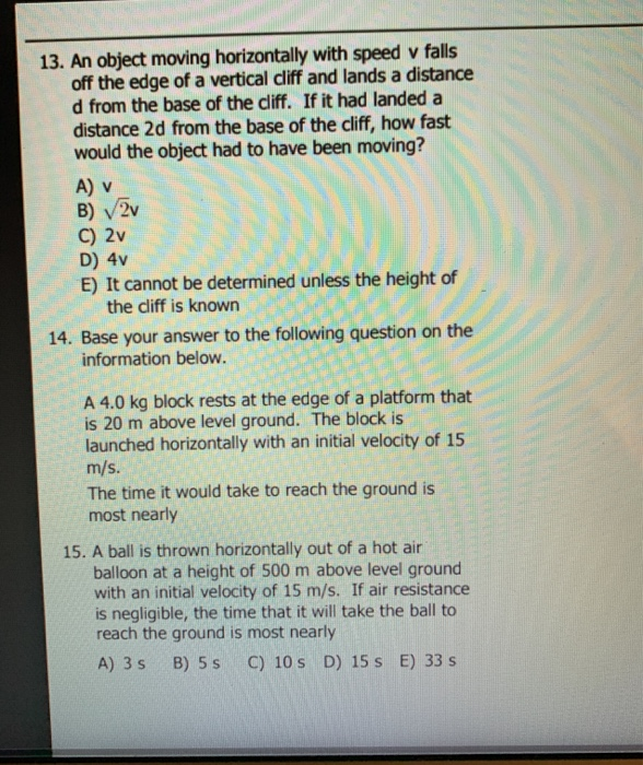 Solved 11. An object moving horizontally with speed v falls | Chegg.com