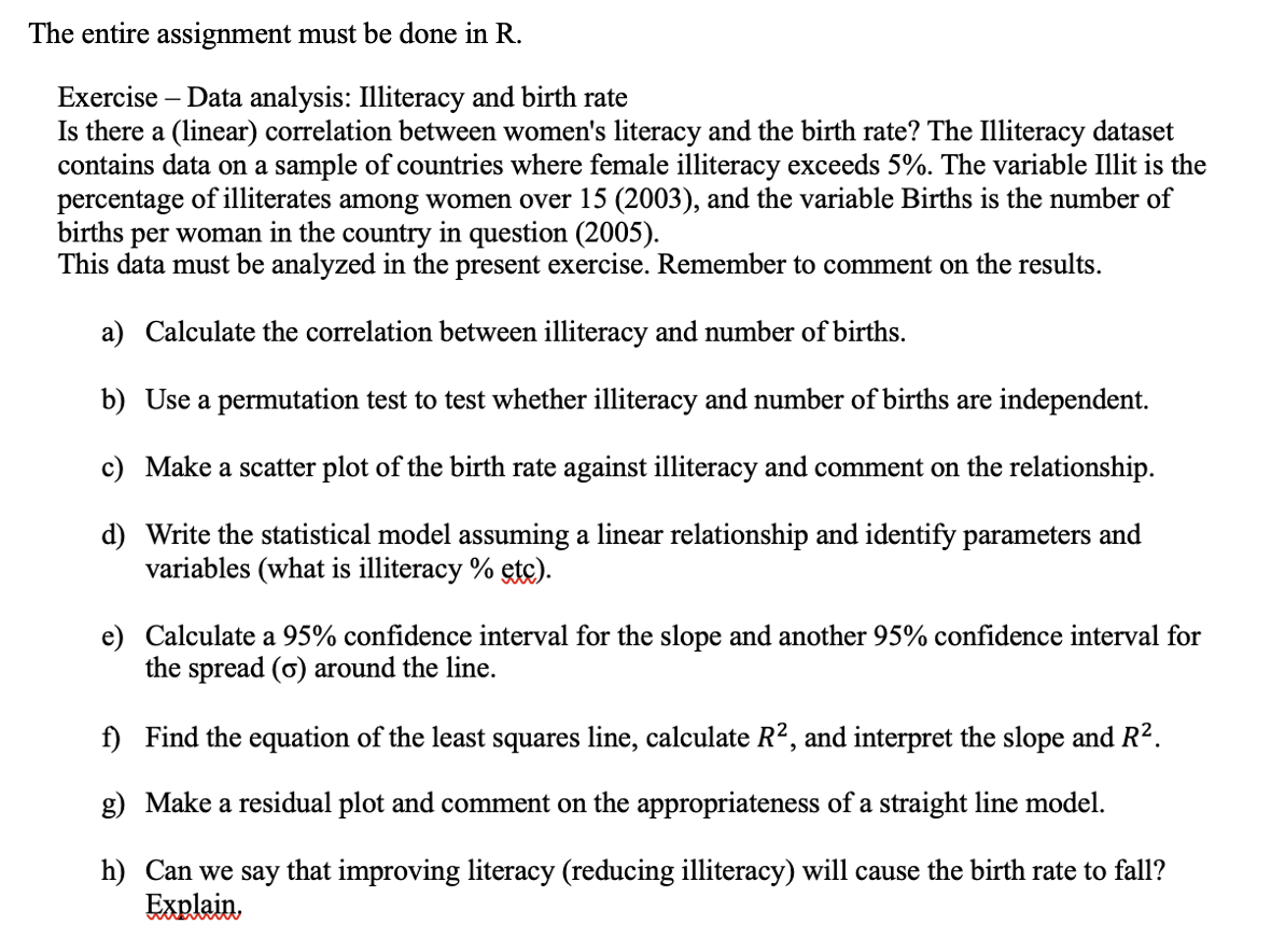 The entire assignment must be done in R.Exercise - | Chegg.com