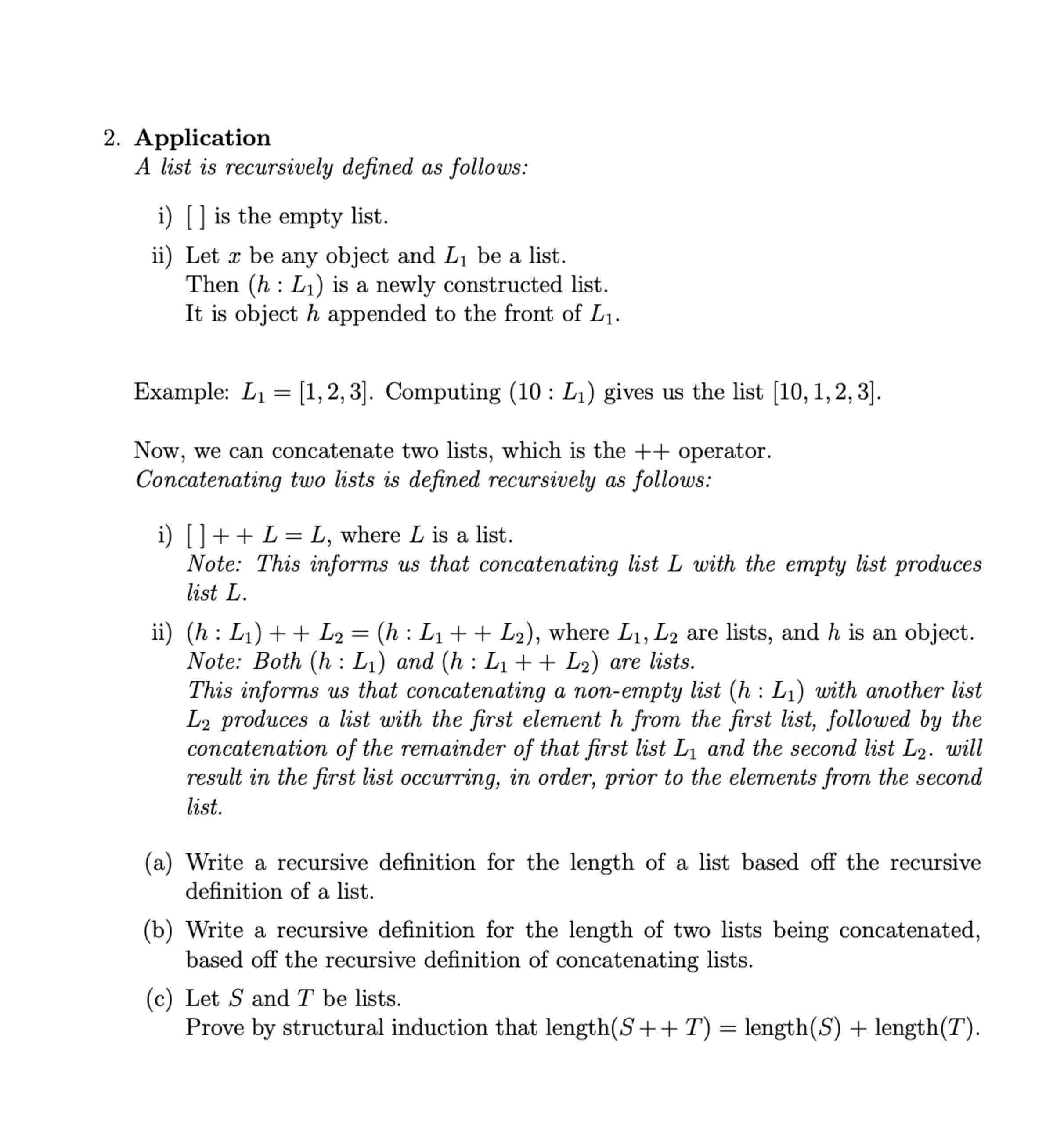 Solved ApplicationA list is ﻿recursively defined as | Chegg.com