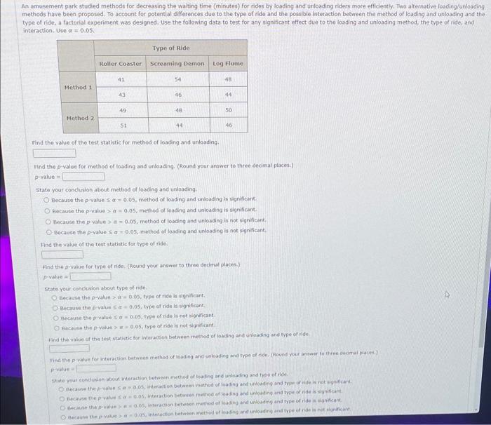 Solved An amusement park studied methods for decreasing the | Chegg.com