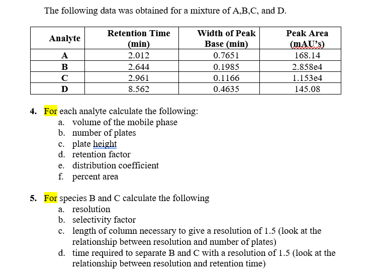 Solved The following data was obtained for a mixture of | Chegg.com
