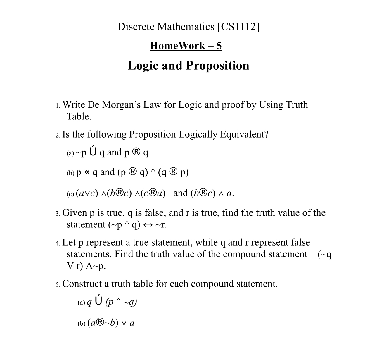Solved Discrete Mathematics [CS1112]HomeWork - 5Logic and | Chegg.com