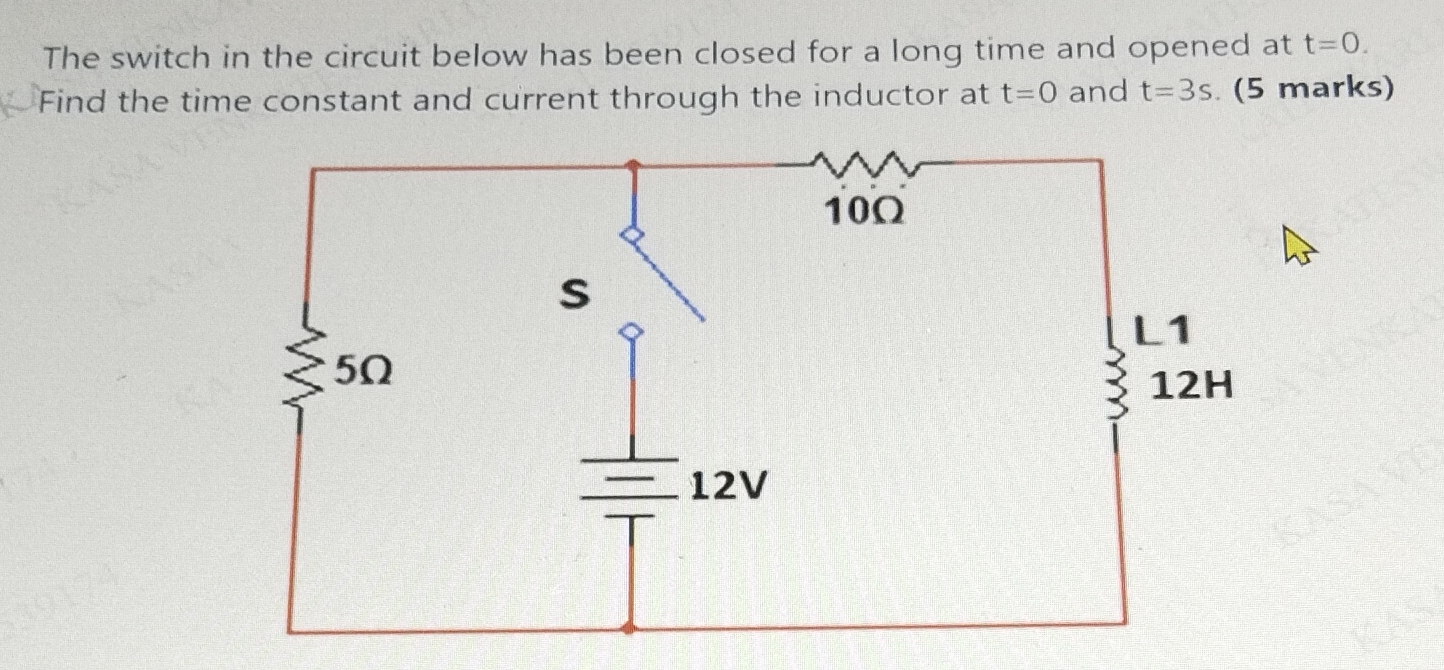 Solved The switch in the circuit below has been closed for a | Chegg.com
