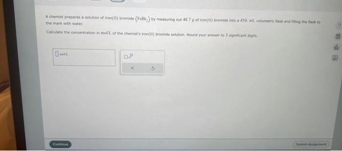 Solved A chemist prepares a solution of iron(II) tromide | Chegg.com