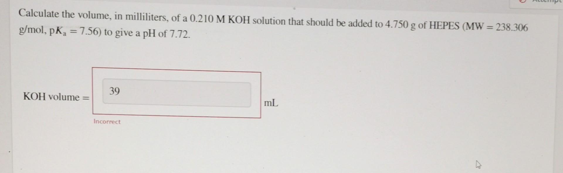 Solved Calculate the volume in ml of a 0.210 M KOH solution | Chegg.com