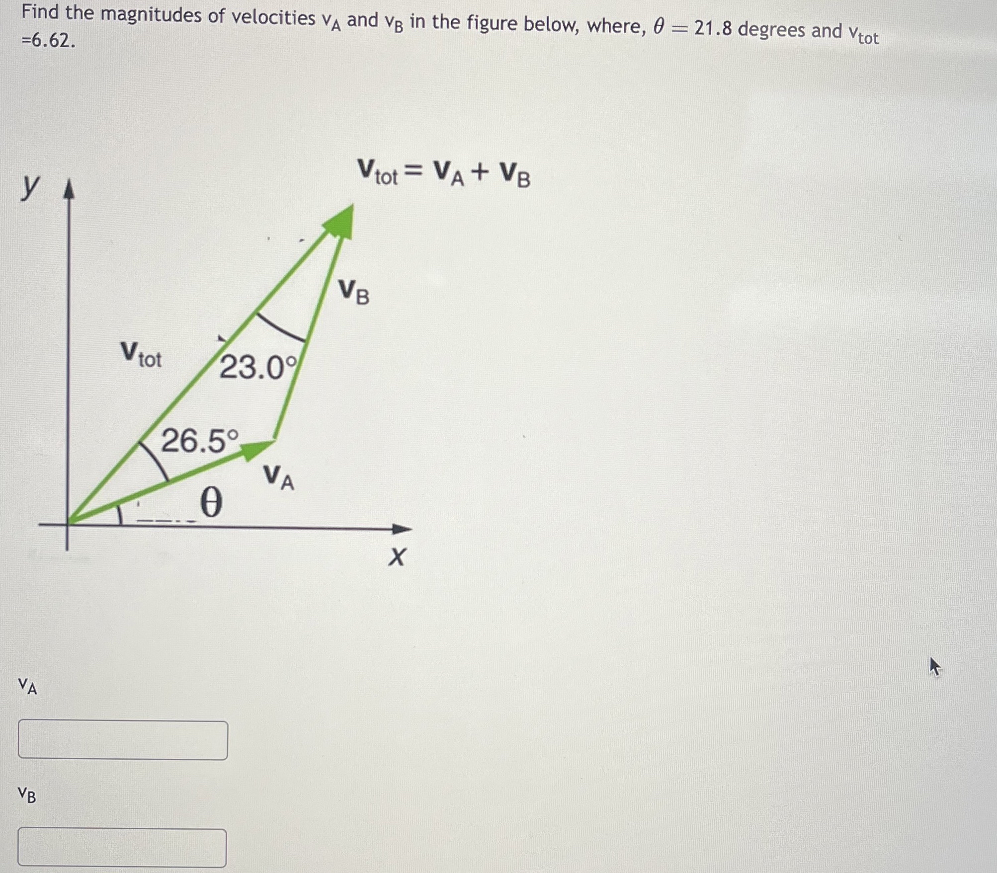 Solved Find the magnitudes of velocities vA ﻿and vB ﻿in the | Chegg.com