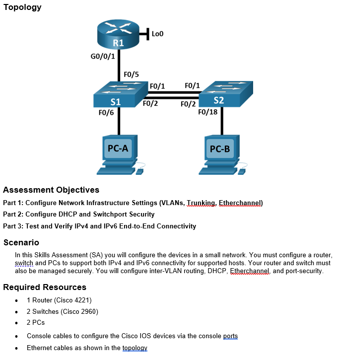 TopologyAssessment ObjectivesPart 1: Configure | Chegg.com