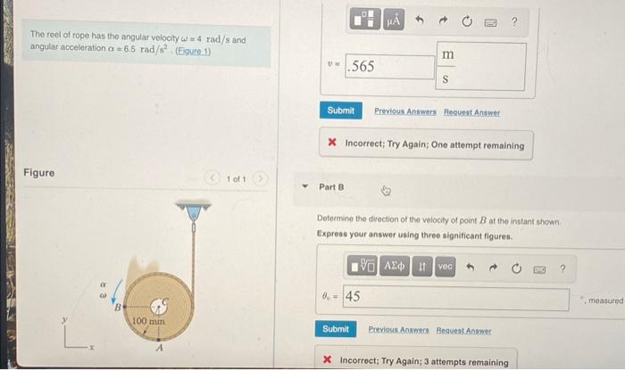 Solved The reel of rope has the angular velocity ω=4rad/s | Chegg.com