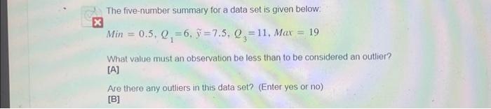 Solved The five-number summary for a data set is given | Chegg.com