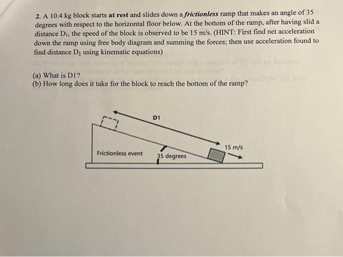 Solved 2. A 10.4 kg block starts at rest and slides down a | Chegg.com