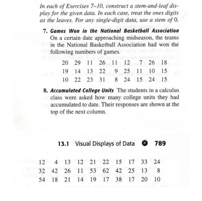 Solved In each of Exercises 7-10, construct a stem-and-leaf | Chegg.com
