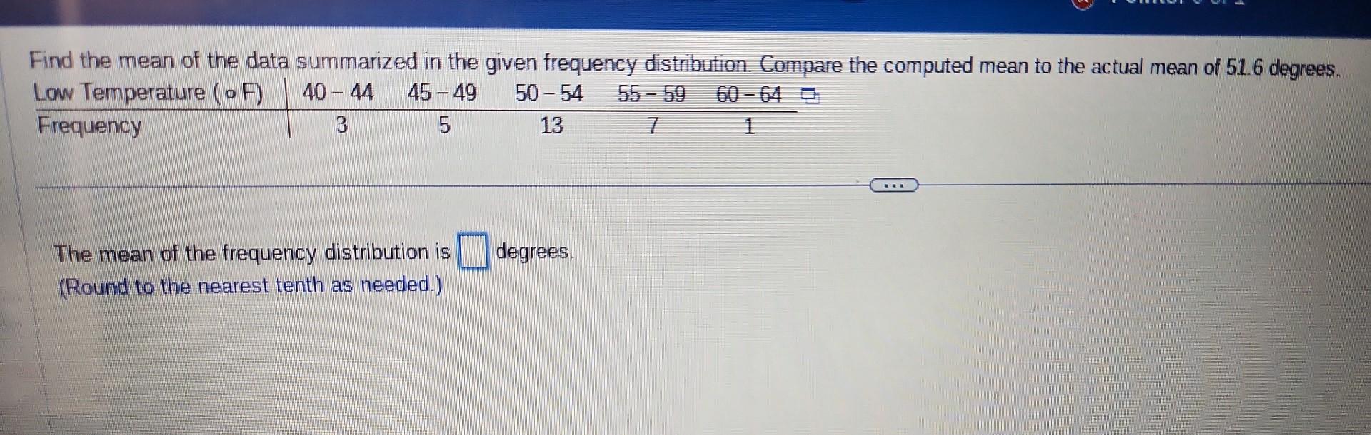Solved Find the mean of the data summarized in the given | Chegg.com