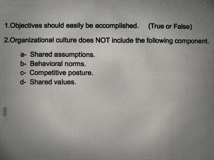 Solved 1.Objectives should easily be accomplished. (True or | Chegg.com