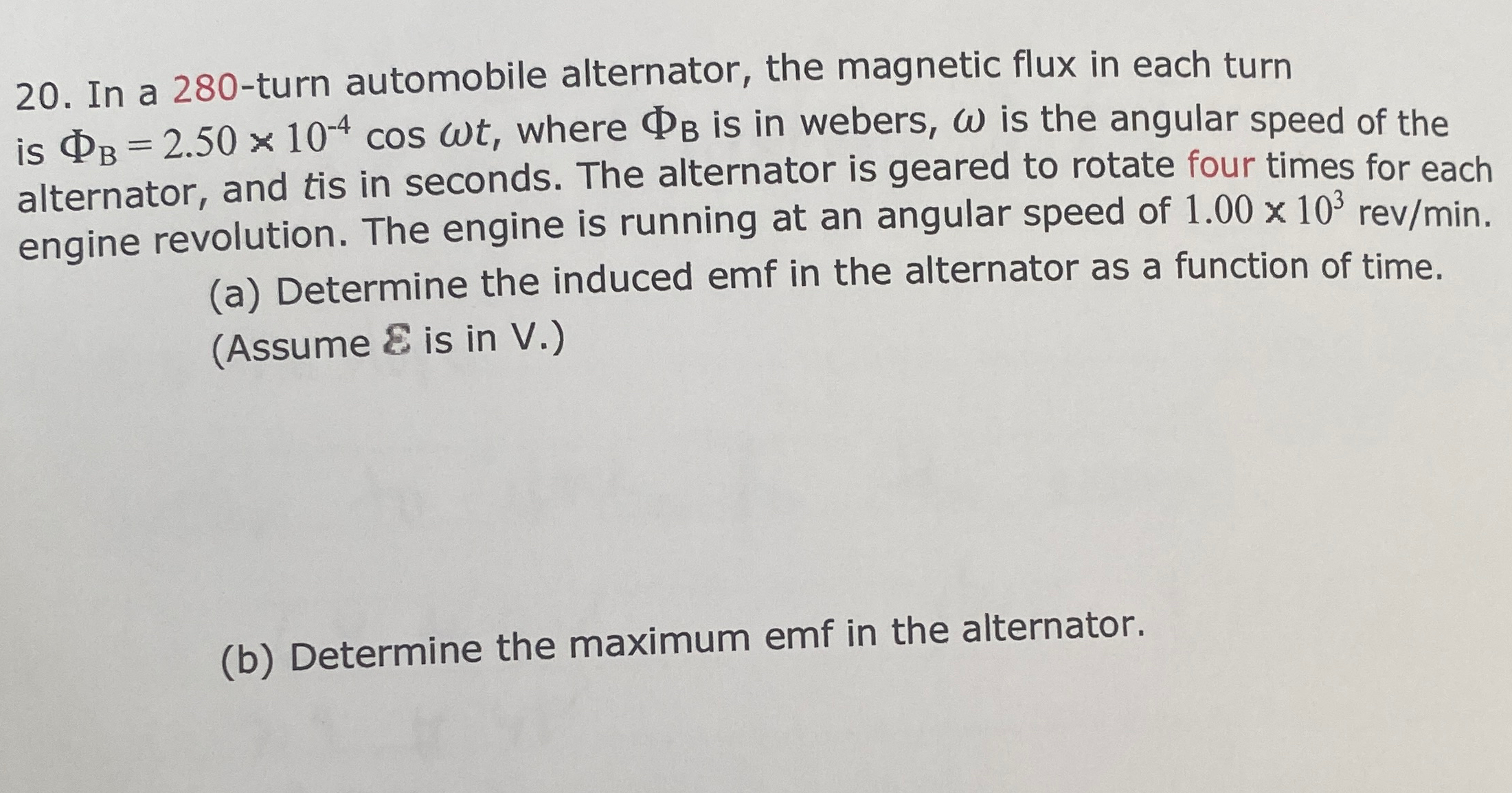In a 280-turn automobile alternator, the magnetic | Chegg.com