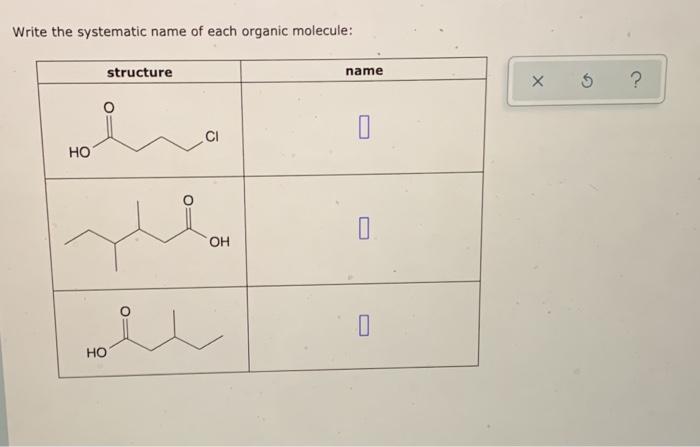 Solved Write the systematic name of each organic molecule: | Chegg.com